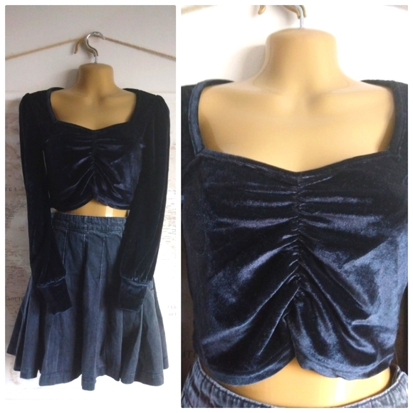Almost Famous | Tops | Gothic Velvet Ruched Long Sleeve Crop Topsize S ...